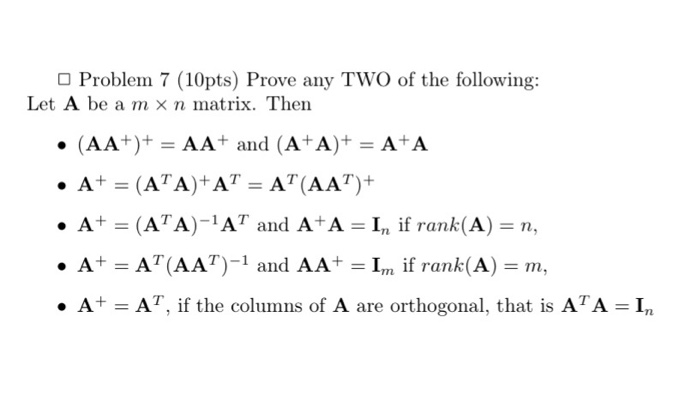 Solved Problem 7 (10pts) Prove any TWO of the following: Let | Chegg.com Solved Problem 7 (10pts) Prove any TWO of the following: Let | Chegg.com