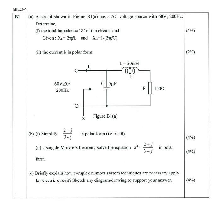 Solved B1 MILO-1 (a) A circuit shown in Figure B1(a) has a | Chegg.com