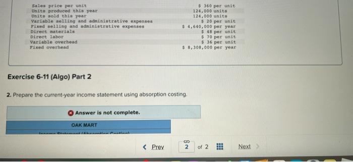 Solved Sales price per unit Unito produced this year Units | Chegg.com