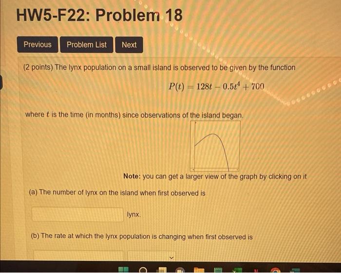 Solved (2 points) The lynx population on a small island is | Chegg.com