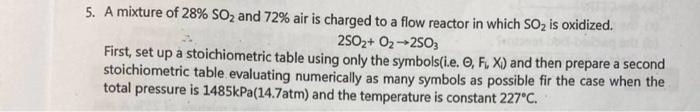 Solved 5. A mixture of 28%SO2 and 72% air is charged to a | Chegg.com