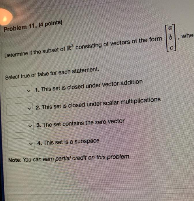 Solved roblem 11. (4 points) Jetermine if the subset of R3 | Chegg.com