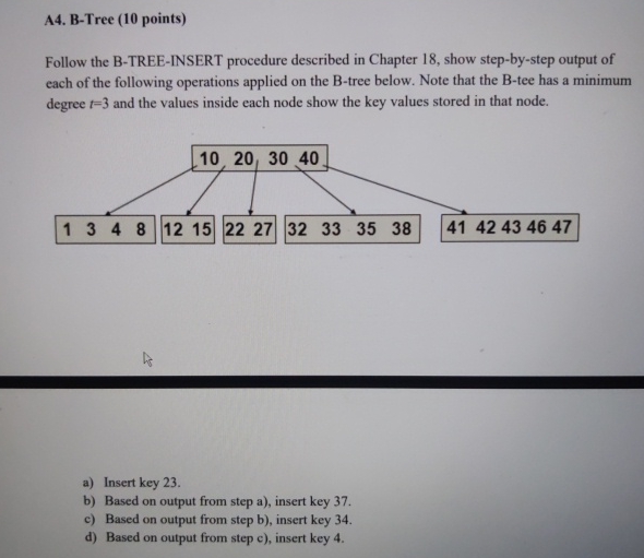 Solved A4. ﻿B-Tree (10 ﻿points)Follow the B-TREE-INSERT | Chegg.com