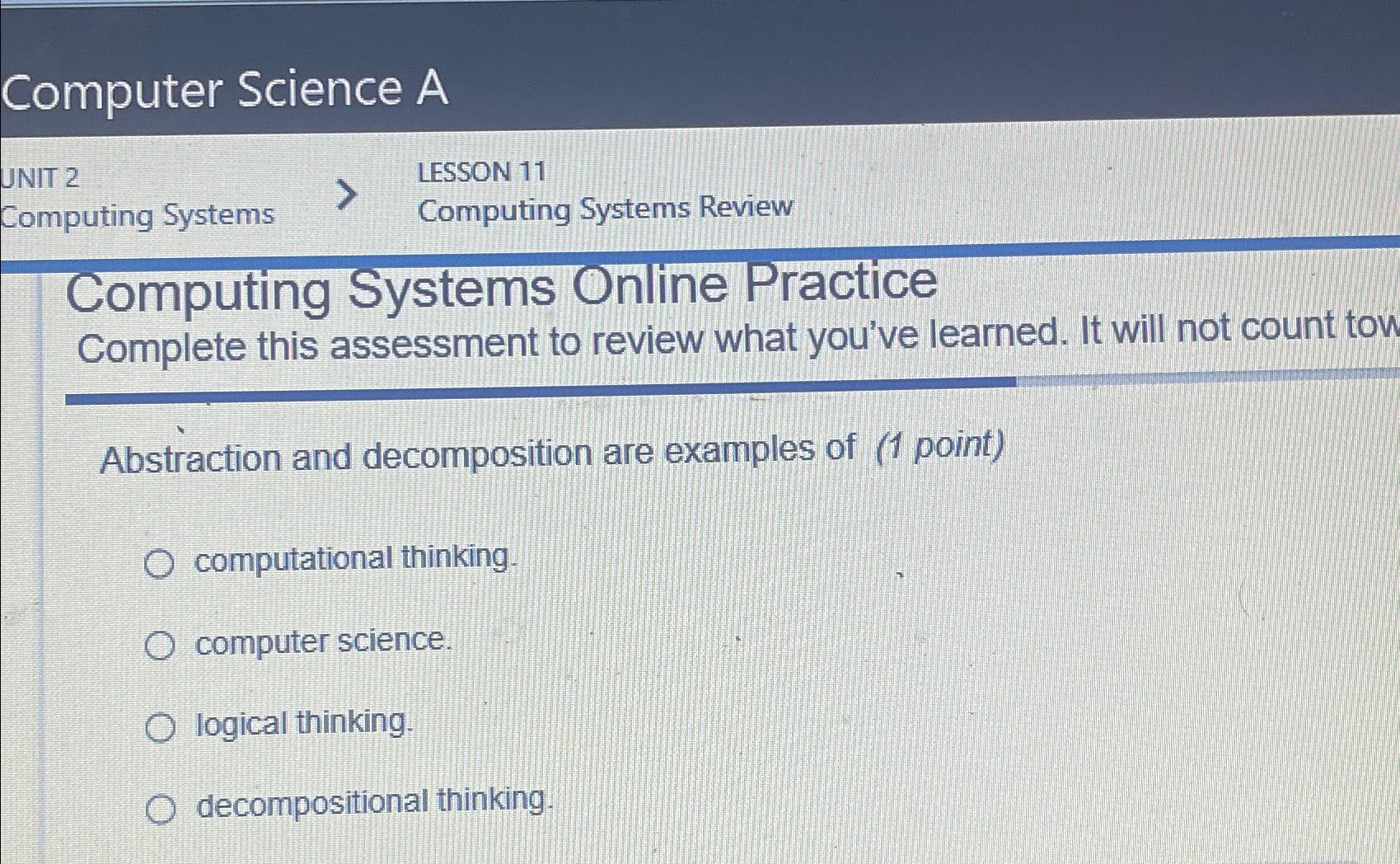 Solved Computer Science AUNIT 2LESSON 11Computing | Chegg.com
