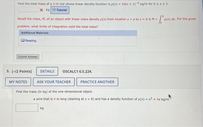 Solved Find the total mass of a 3−m rod whose linear density | Chegg.com