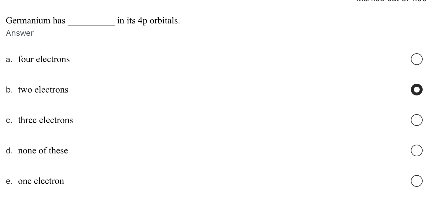 Solved Germanium hasin its 4 ﻿p orbitals.Answera. ﻿four | Chegg.com