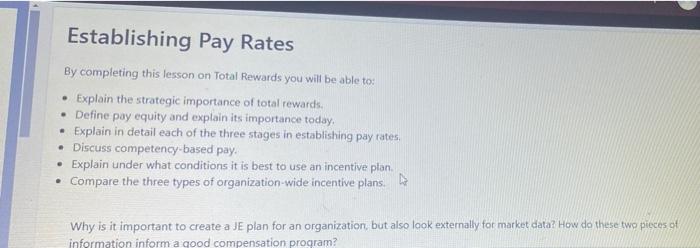 Solved Establishing Pay Rates By completing this lesson on | Chegg.com