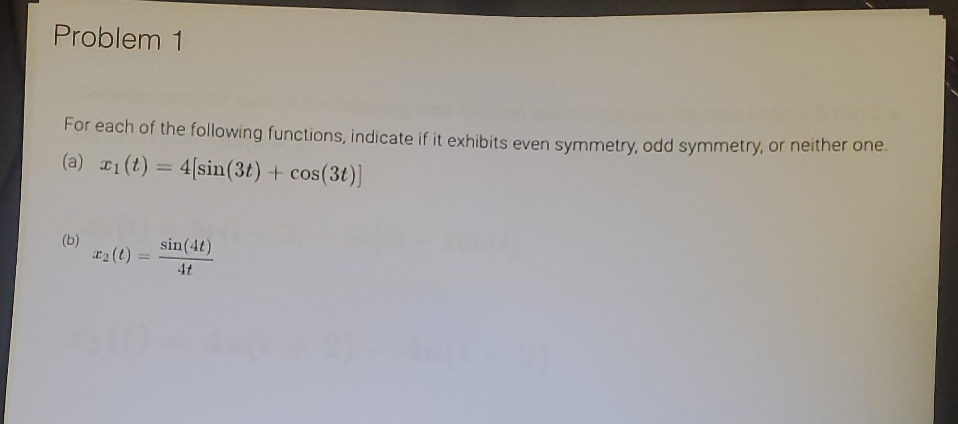 Solved For each of the following functions, indicate if it | Chegg.com