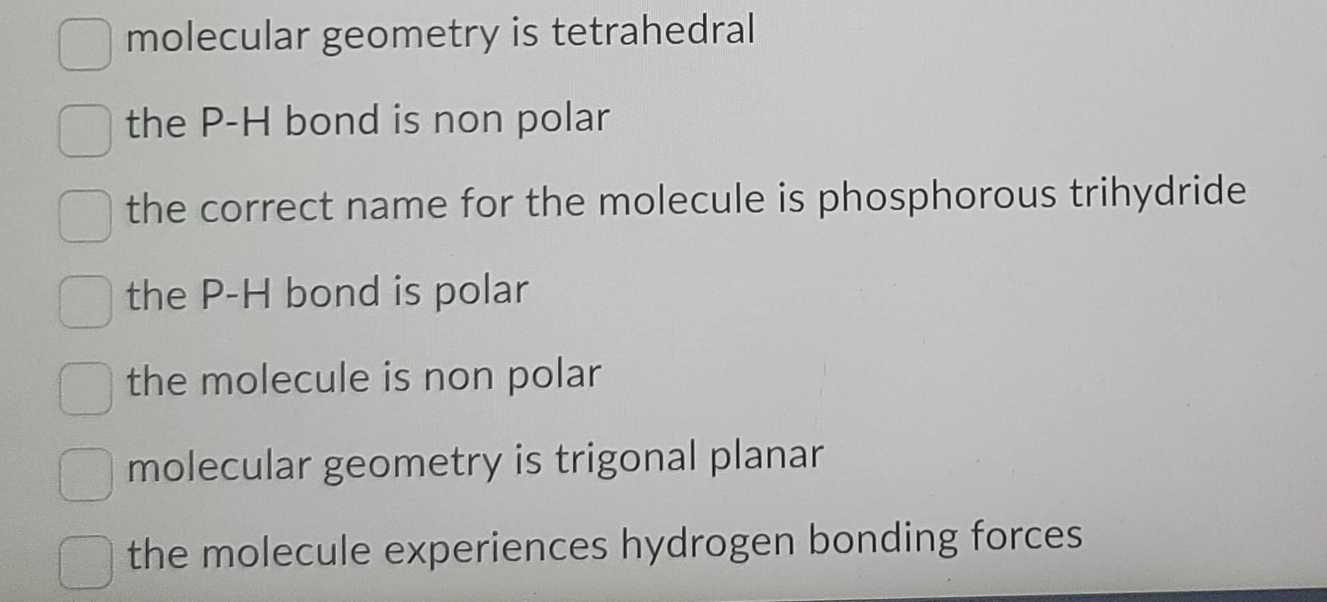 Solved Identify the following characteristics for PH3 ? - | Chegg.com
