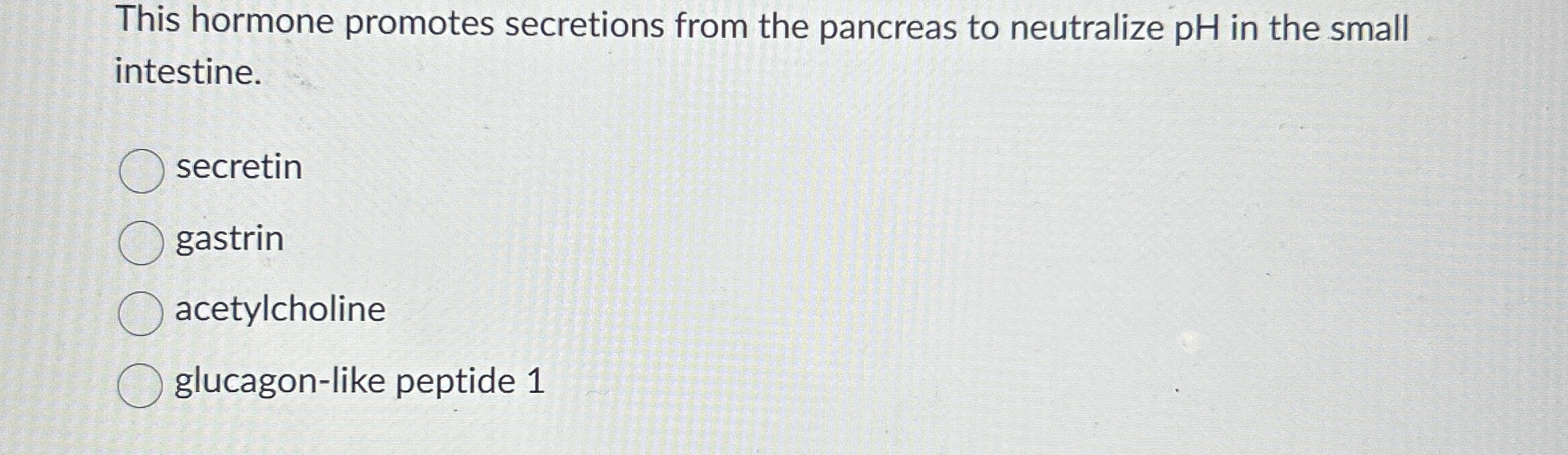 Solved This hormone promotes secretions from the pancreas to | Chegg.com