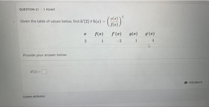 Solved Given the table of values below, find h′(2) if | Chegg.com