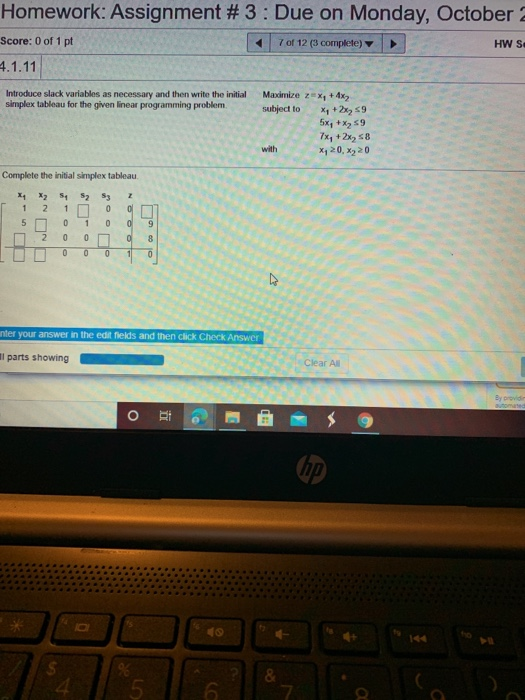 Solved Introduce slack variables as necessary and then write | Chegg.com