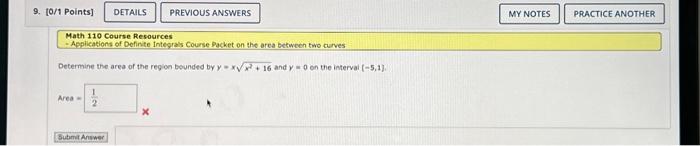 Solved Math 110 Course Resources - Applications of Definte | Chegg.com