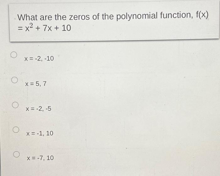Solved What are the zeros of the polynomial function, f(x) | Chegg.com