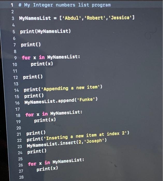 10 1 # My Integer numbers list program 2 3 | Chegg.com