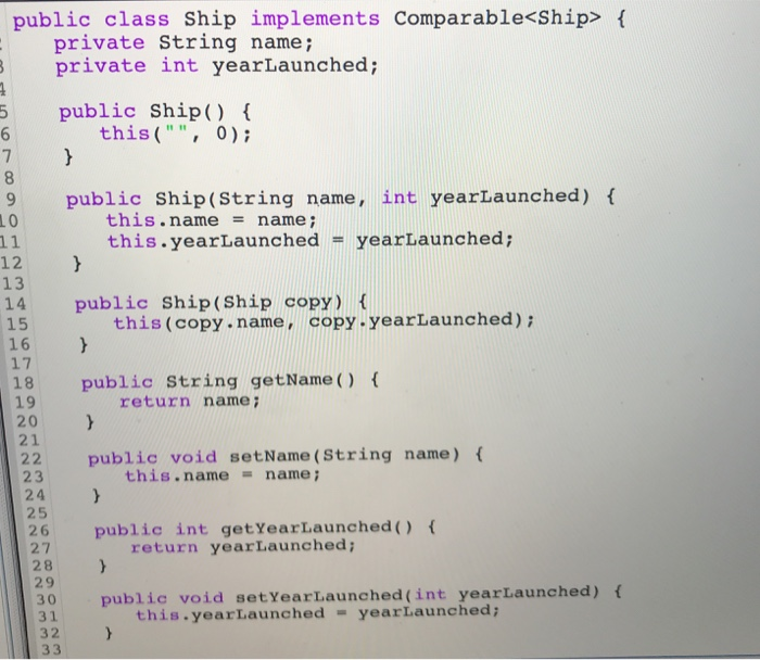 Solved public class Ship implements Comparable { private | Chegg.com