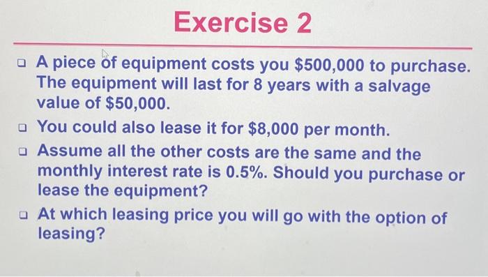 Solved A piece of equipment costs you $500,000 to purchase. | Chegg.com