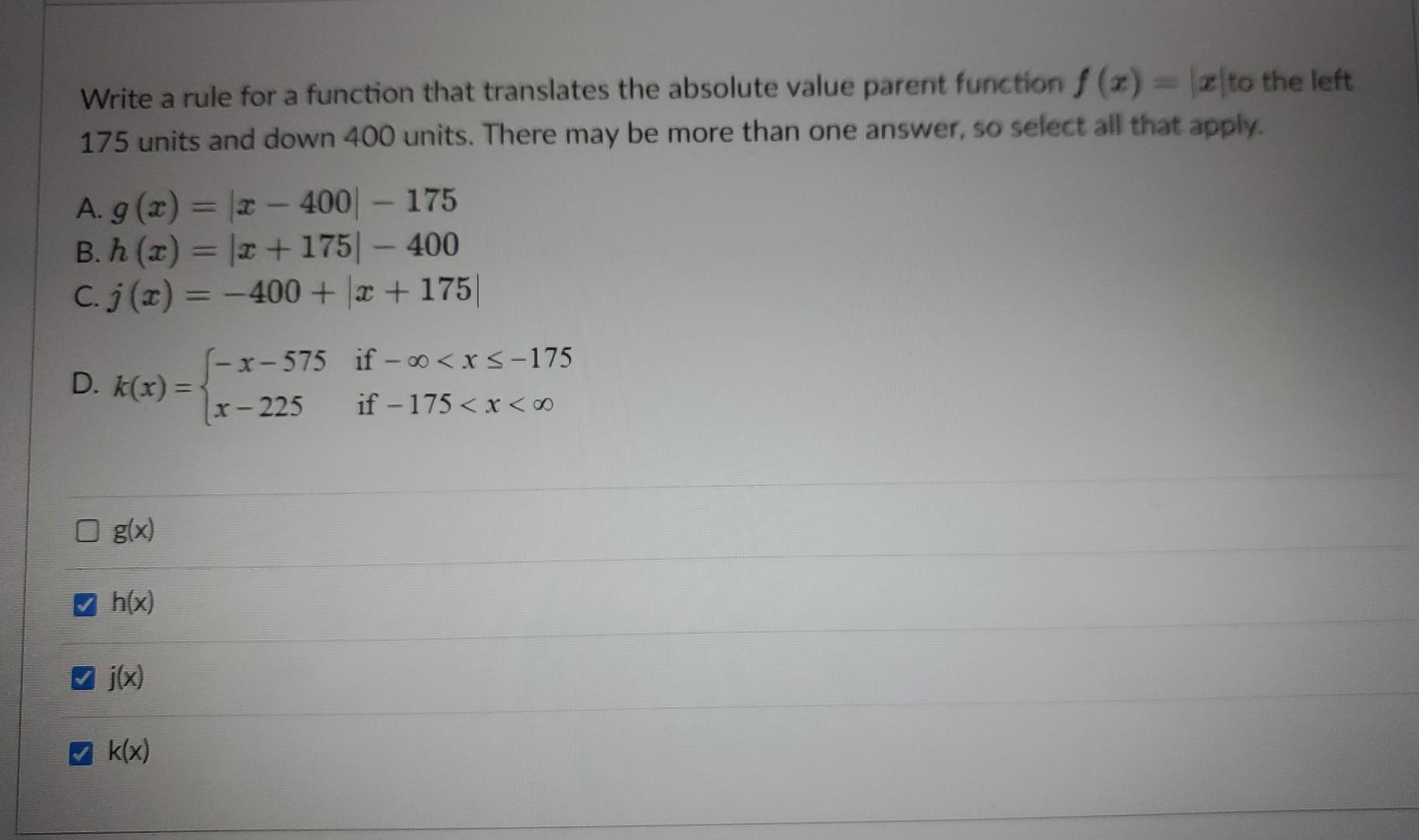 Solved Write a rule for a function that translates the | Chegg.com