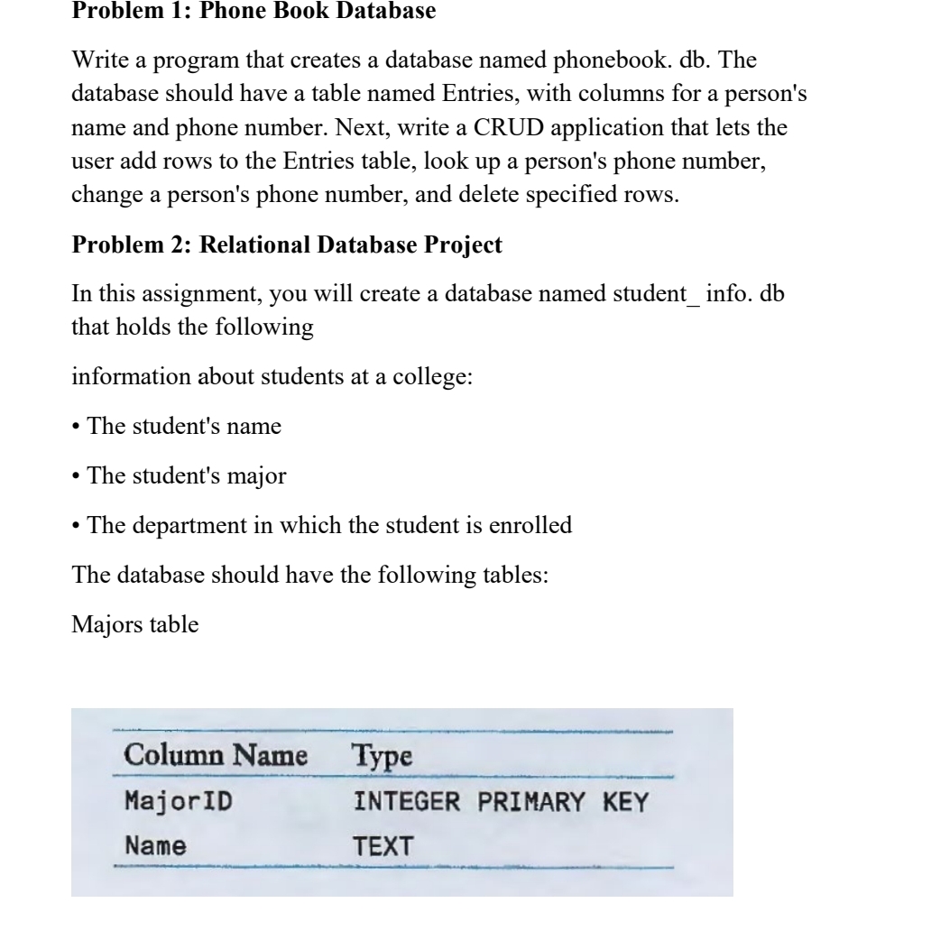 Solved Problem 1: Phone Book DatabaseWrite a program that | Chegg.com