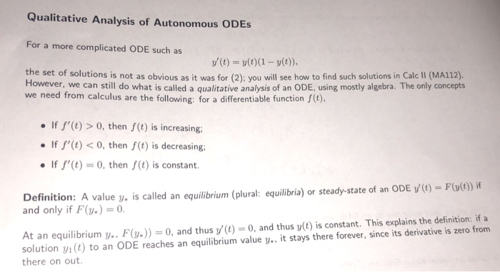 Solved Qualitative Analysis of Autonomous ODES For a more | Chegg.com