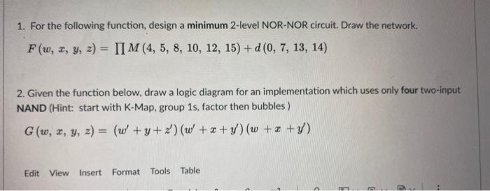 Solved 1. For the following function, design a minimum | Chegg.com