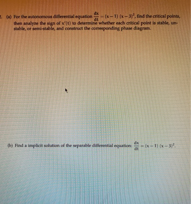 Solved dx 2. (a) For the autonomous differential equation | Chegg.com