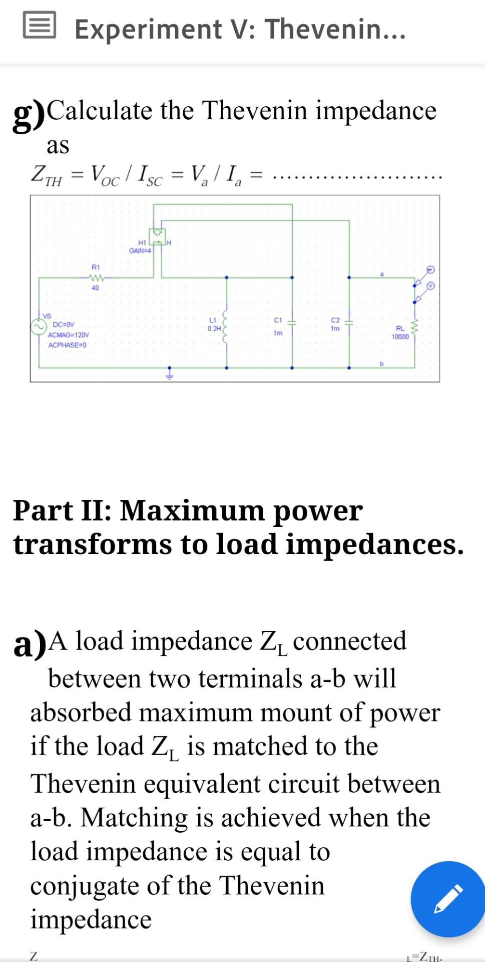 Experiment V: Thevenin Theorem and Maximum Power | Chegg.com