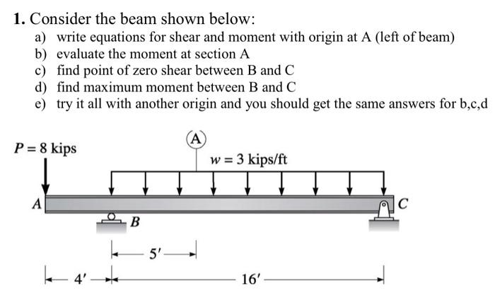 Solved 1. Consider the beam shown below: a) write equations | Chegg.com