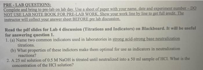 Solved PRE - LAB QUESTIONS: Complete and bring to pre-lab on | Chegg.com