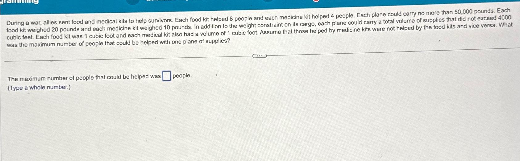 Solved was the maximum number of people that could be helped | Chegg.com
