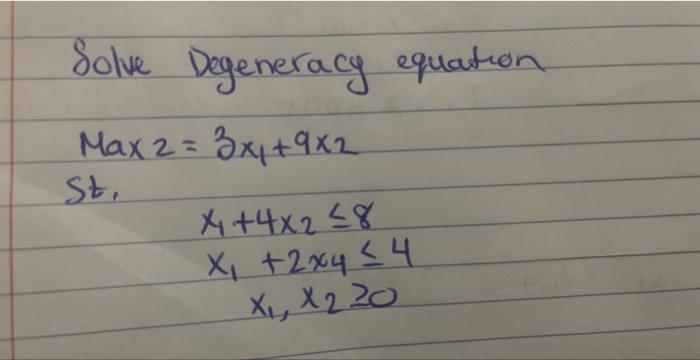 Solved Solve Degeneracy equation Max2= St. | Chegg.com