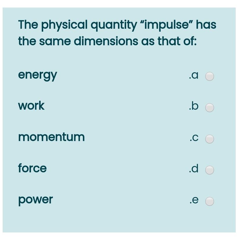 Solved The physical quantity "impulse” has the same | Chegg.com