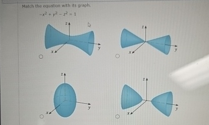 Solved Match the equation with its graph.-x2+y2-z2=1Match | Chegg.com