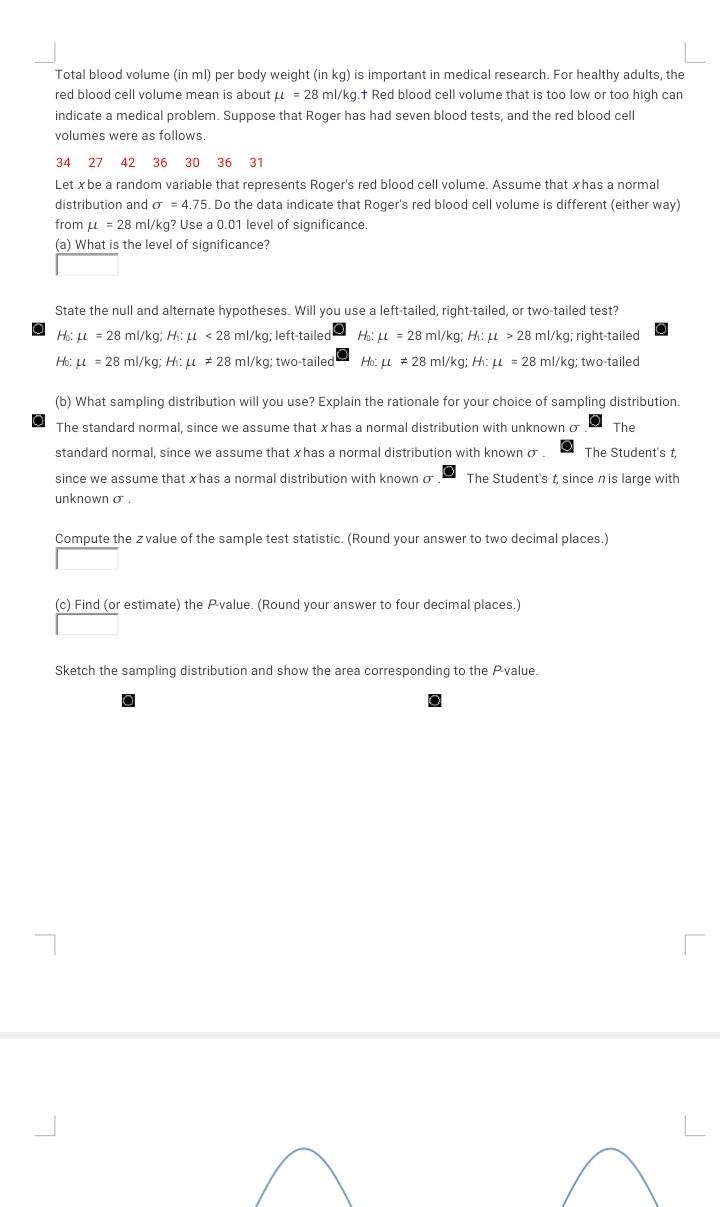 Solved Total blood volume (in ml ) per body weight (in kg ) | Chegg.com