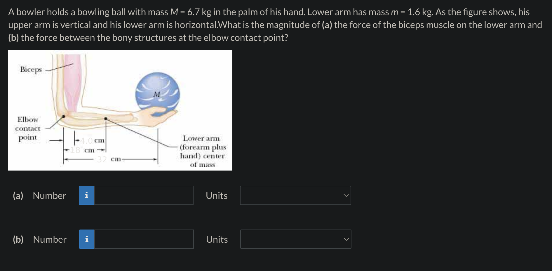 Solved A bowler holds a bowling ball with mass M=6.7kg ﻿in | Chegg.com