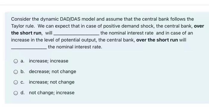 Solved Consider the dynamic DAD/DAS model and assume that | Chegg.com