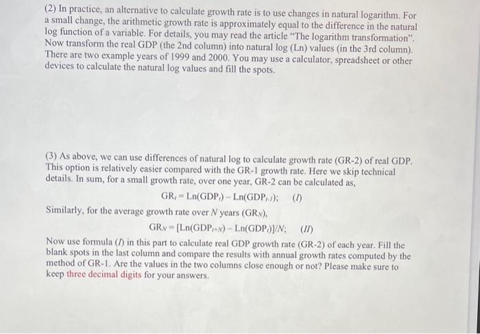 (2) In practice, an alternative to calculate growth | Chegg.com