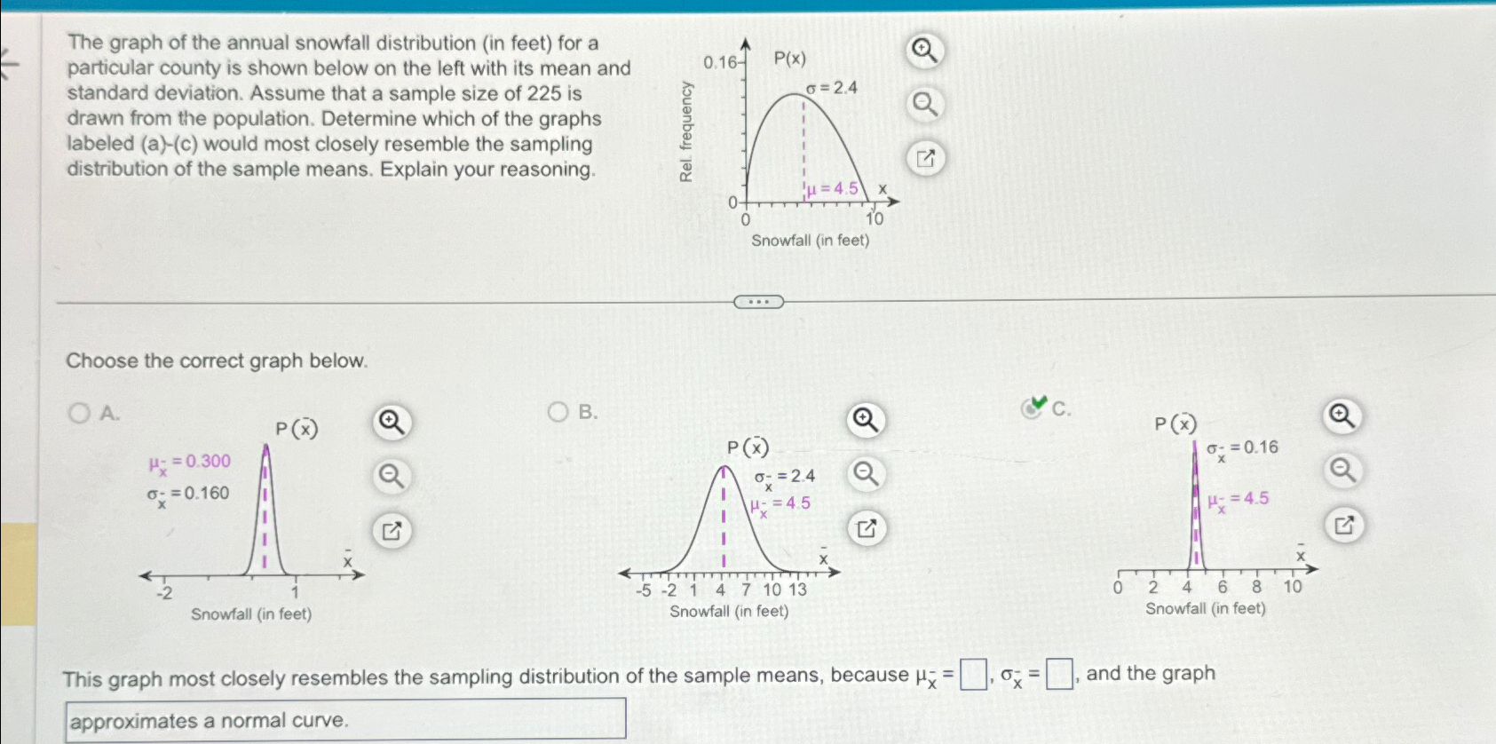 Solved The graph of the annual snowfall distribution (in | Chegg.com