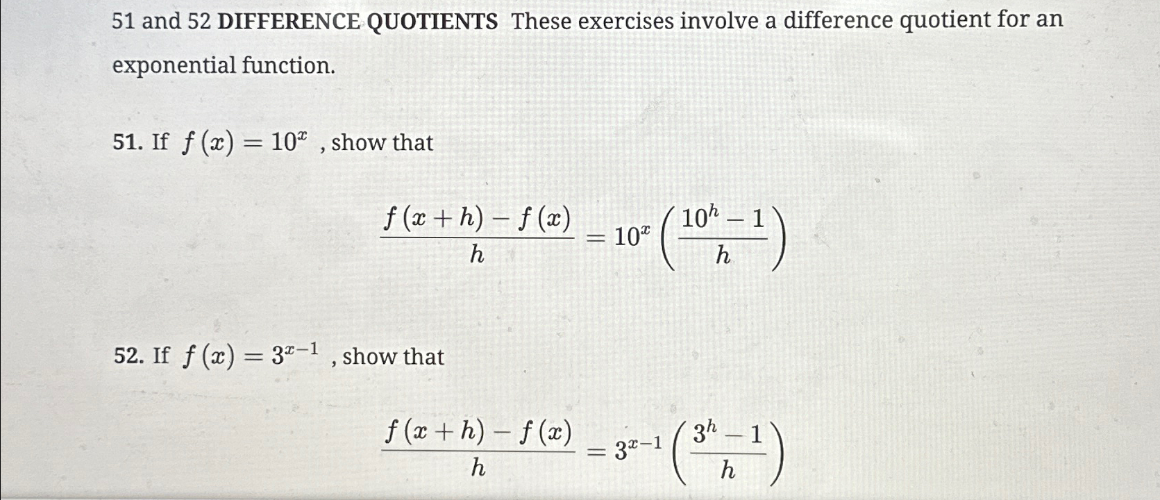 Solved 51 ﻿and 52 ﻿DIFFERENCE QUOTIENTS These exercises | Chegg.com