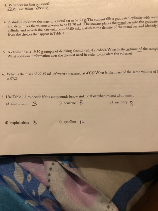 Solved 3. Why does ice float on water? Ice 13 lees onsc 4. A | Chegg.com