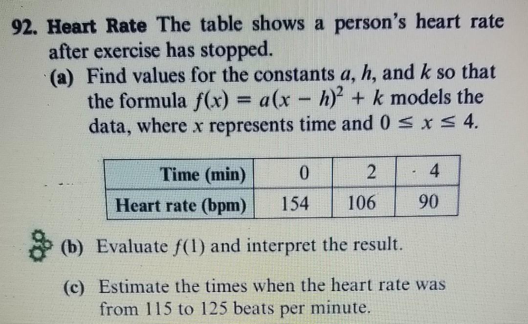 Solved 92. Heart Rate The table shows a person's heart rate | Chegg.com