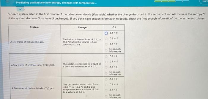 Solved II Care Predicting qualitatively how entropy changes | Chegg.com
