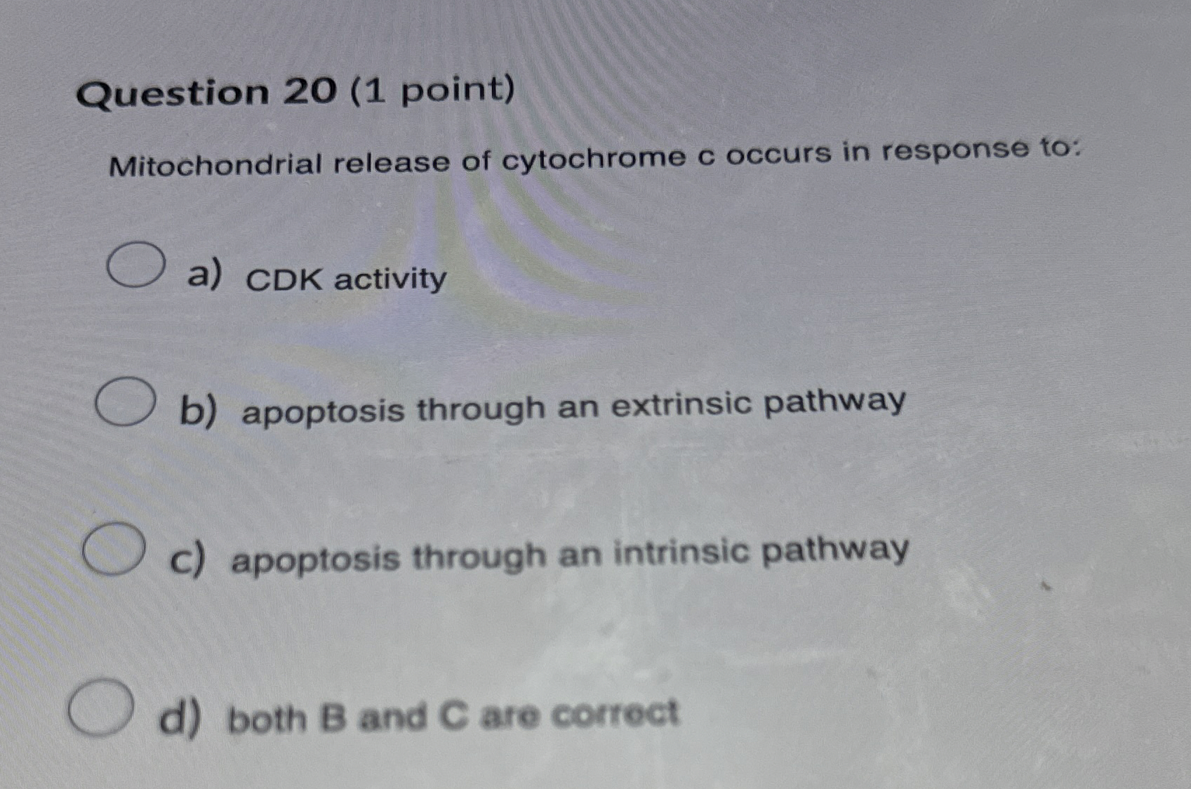 Solved Question 20 (1 ﻿point)Mitochondrial release of | Chegg.com