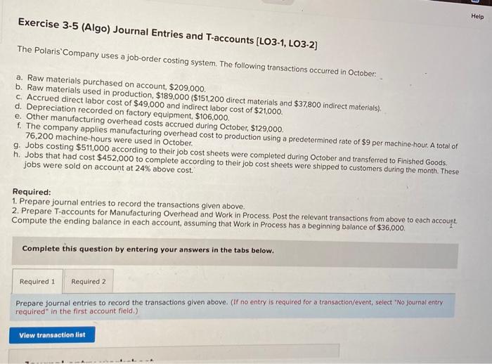 Solved Exercise 3-5 (Algo) Journal Entries and T-accounts | Chegg.com