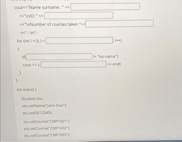 Solved class Student { private: int id; //student id int | Chegg.com