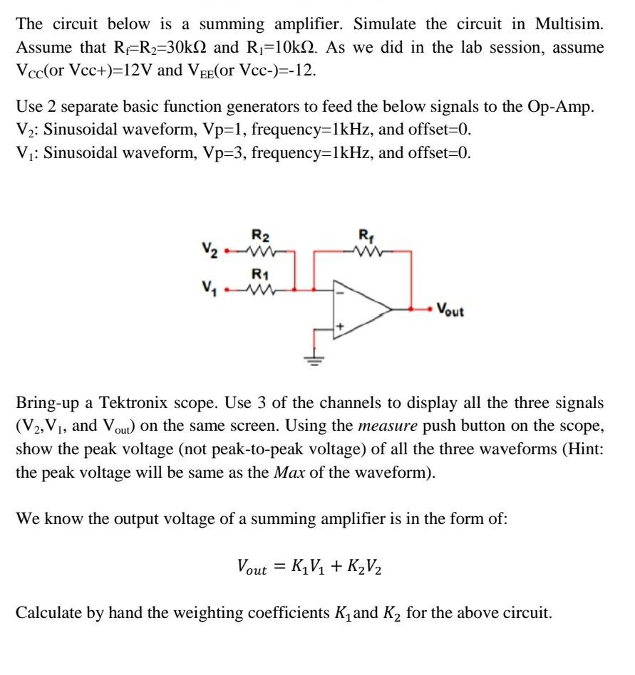 Solved The circuit below is a summing amplifier. Simulate | Chegg.com