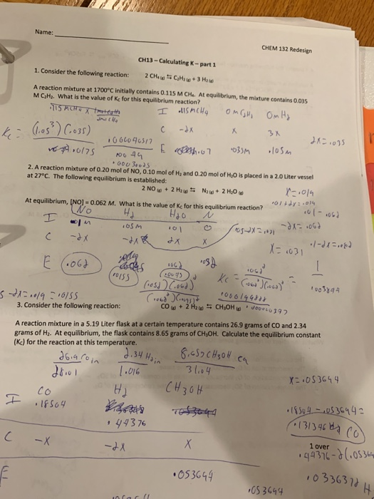 Solved Name: CHEM 132 Redesign CH13 - Calculating K-part 1 | Chegg.com
