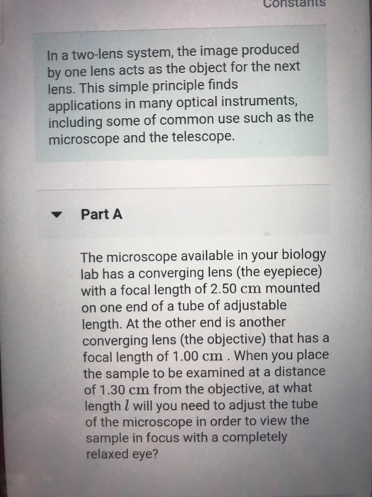 Solved Constants In a two-lens system, the image produced by | Chegg.com
