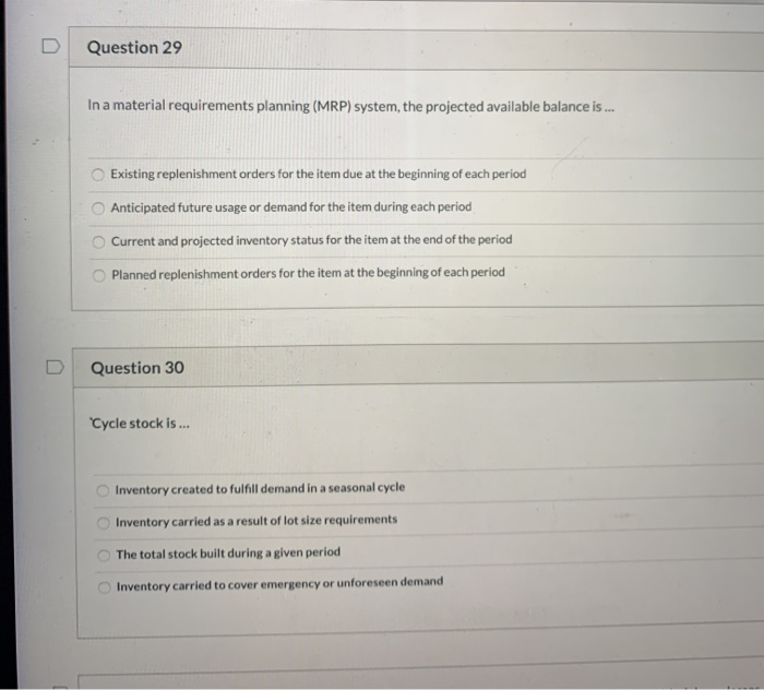 Solved Question 29 In a material requirements planning (MRP) | Chegg.com