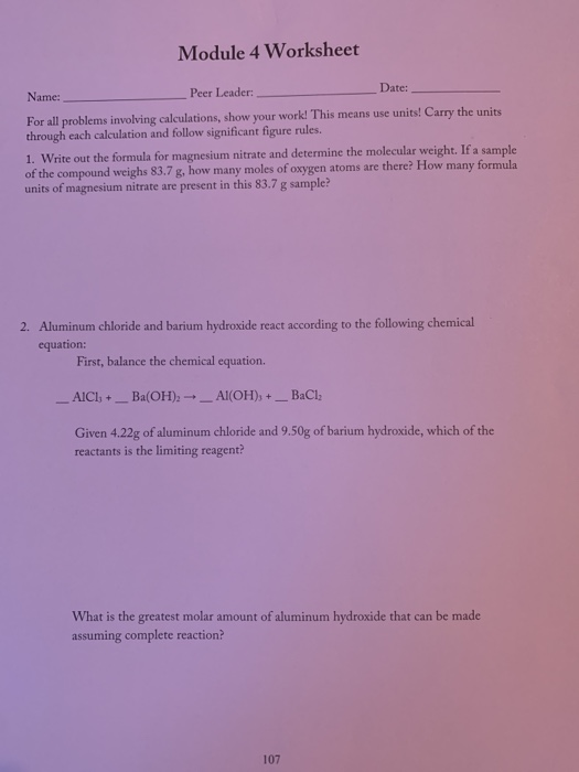 Solved Module 4 Worksheet Name: Peer Leader: Date: For all | Chegg.com